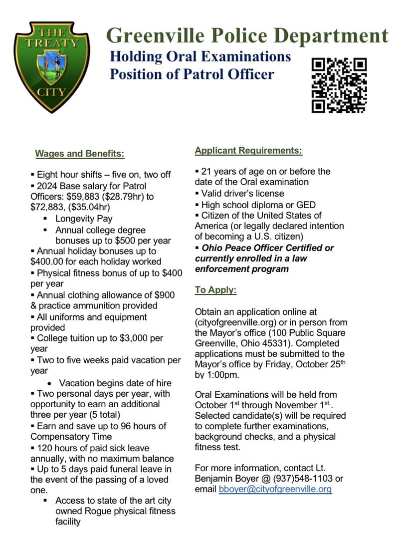 Greenville PD now hiring new Patrol Officers | My County Link
