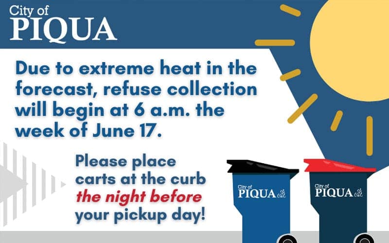 City of Piqua refuse pickups to begin early in day for employees ...