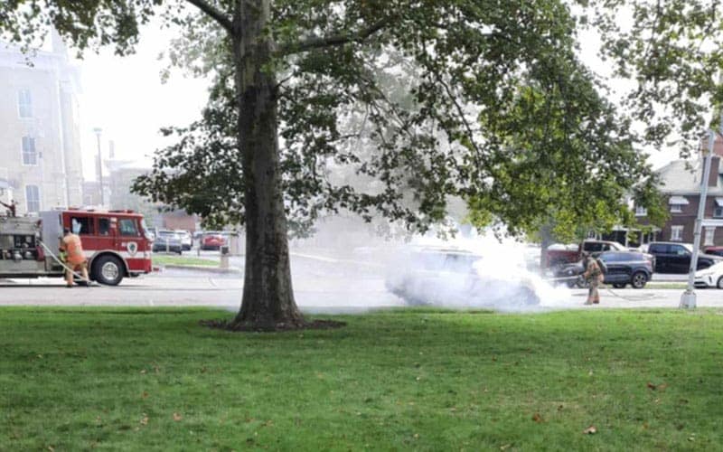 GFD puts out car fire in front of library | My County Link